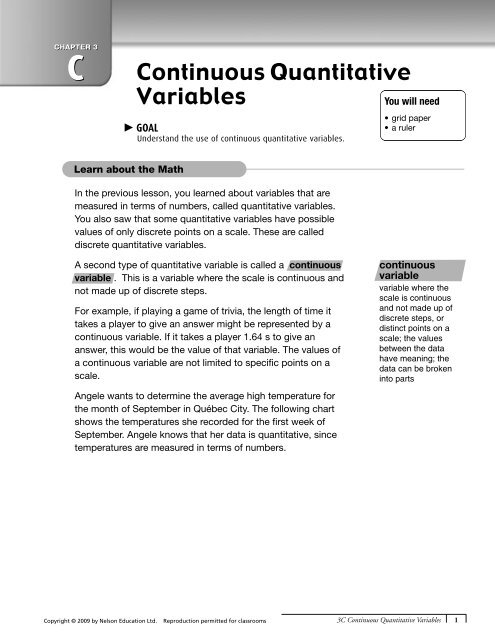 Continuous Quantitative Variables - Nelson Education