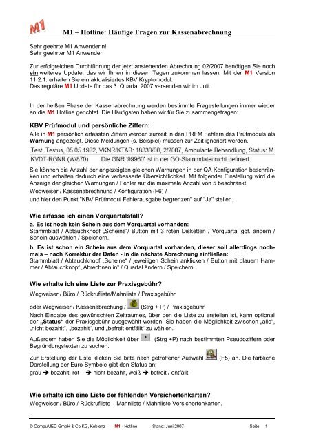 M1 â Hotline: HÃ¤ufige Fragen zur ... - CompuMED M1