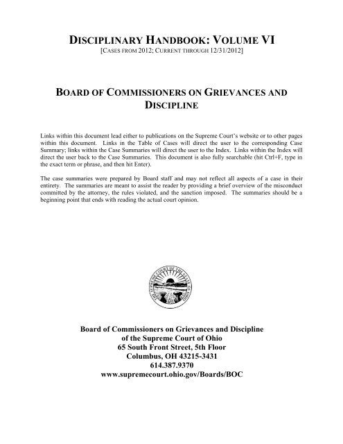 DISCIPLINARY HANDBOOK: VOLUME VI - Supreme Court