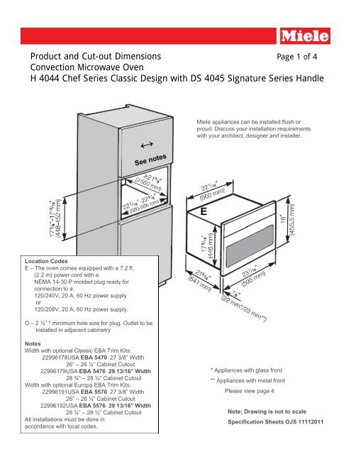 Product and Cut-out Dimensions Convection Microwave ... - Miele