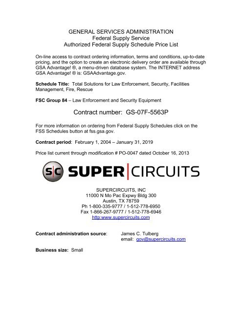 GSA price list - Supercircuits Inc.