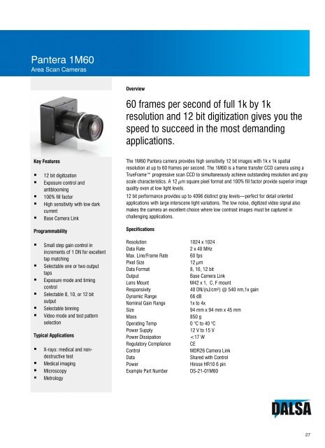 1M60 Datasheet - Teledyne DALSA