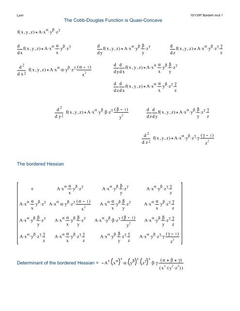 The Cobb Douglas Function Is Quasi Concave F X Y Z Ax Y Z D Dx