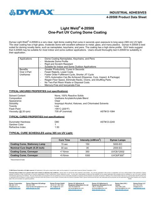 4-20508 Product Data Sheet - Dymax Corporation