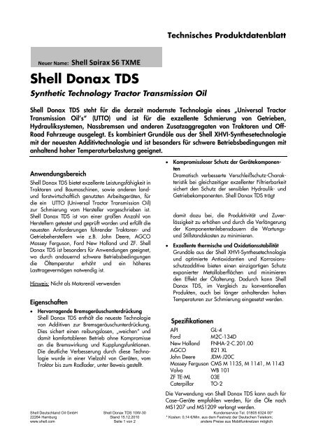 Shell Donax TDS - Schmierstoff-Datenbank