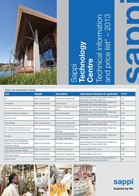 Sappi Technology Centre Technical information and price list* – 2013