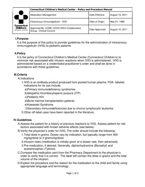 IVIG - Department of Nursing