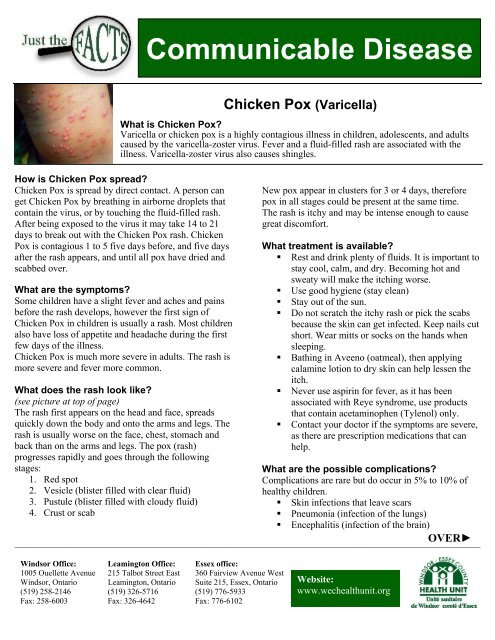 Chickenpox Fact Sheet - Windsor Essex County Health Unit