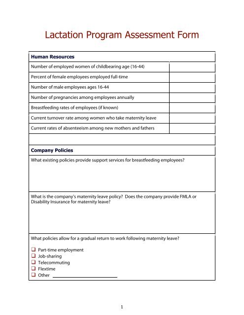 Lactation program assessment form - WomensHealth.gov
