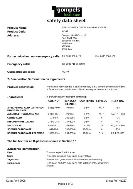 safety data sheet - Gompels.co.uk