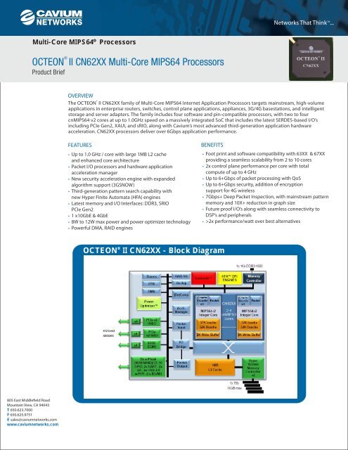 OCTEON II CN62XX Multi-Core MIPS64 Processors - Cavium