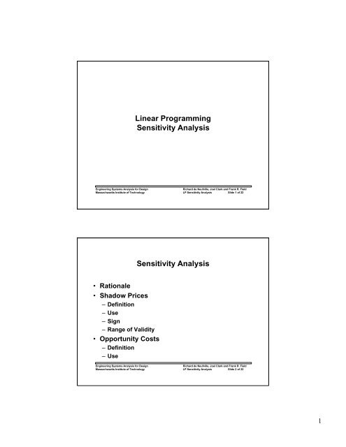 Linear Programming Sensitivity Analysis Sensitivity Analysis