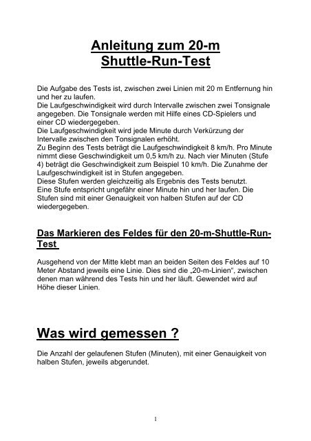 Anleitung zum 20-m-Shuttle-Run-Test - Nohv