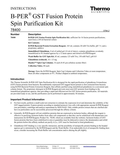 B-PER GST Fusion Protein Spin Purification Kit - Pierce