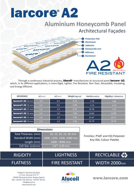 Technical data sheet of the product - Alucoil