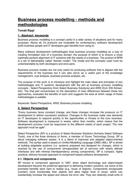 Business process modelling - methods and methodologies