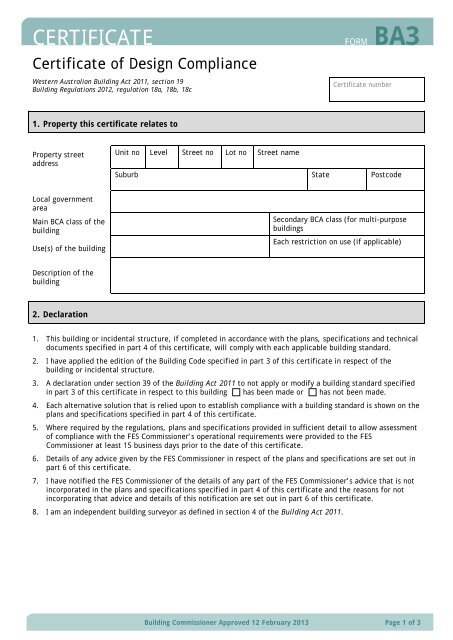 Certificate of Design Compliance - Building Commission Certificate of Design Compliance - Building Commission