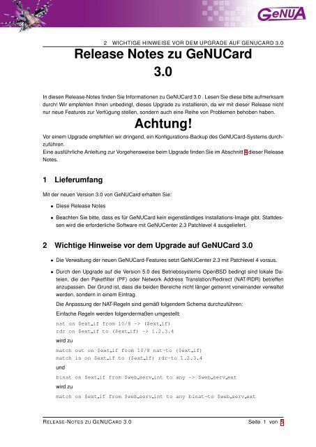 Release Notes zu GeNUCard 3.0 Achtung! - GeNUA