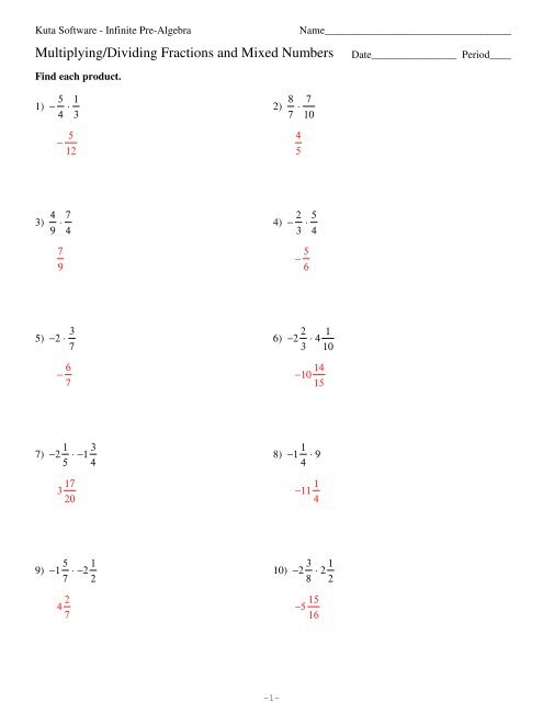 Adding And Subtracting Positive And Negative Numbers Kuta Software 
