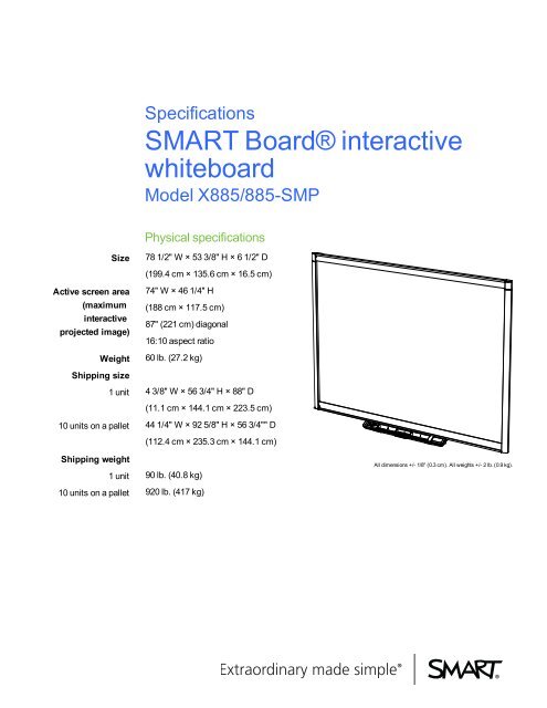 SMART Board 885 interactive whiteboard specifications - Advanced