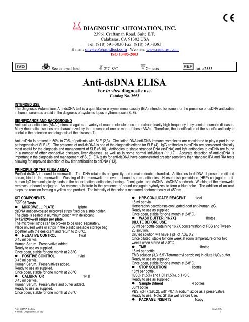 Anti-dsDNA ELISA - ELISA kits - Rapid tests