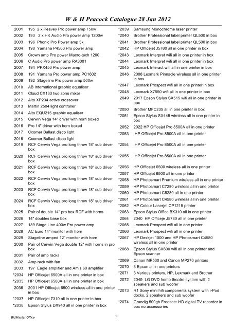 W & H Peacock Catalogue 28 Jan 2012