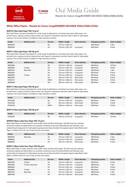 Océ Media Guide - Office Printers