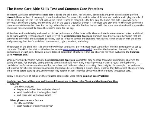 The Home Care Aide Skills Test and Common Care ... - Prometric