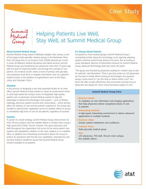 Case Study Helping Patients Live Well, Stay Well, at Summit ... - AT&T