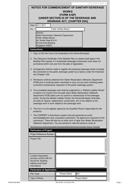 Notice For Commencement of Sanitary / Sewerage Works ... - PUB