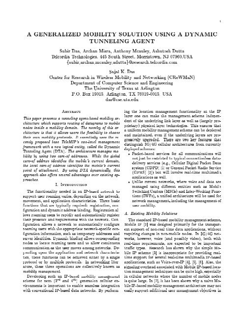 A GENERALIZED MOBILITY SOLUTION USING A DYNAMIC ...