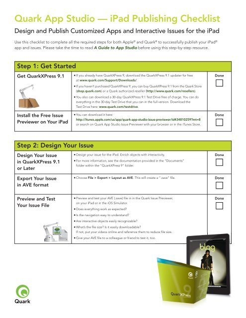 QuarkXPress 9.1 App Studio Checklist - Layout Ltd
