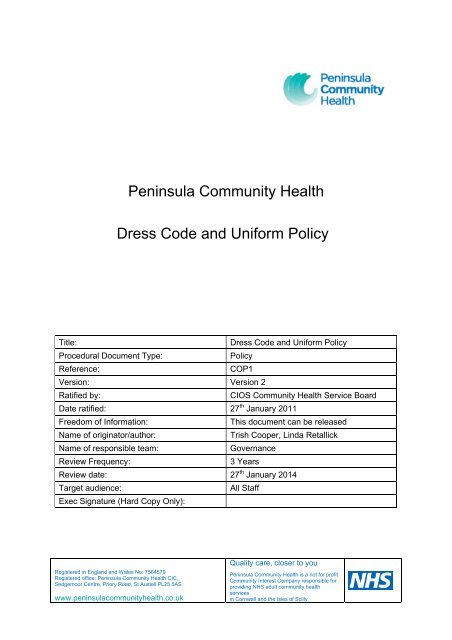 Dress Code and Uniform Policy - the Royal Cornwall Hospitals Trust ...