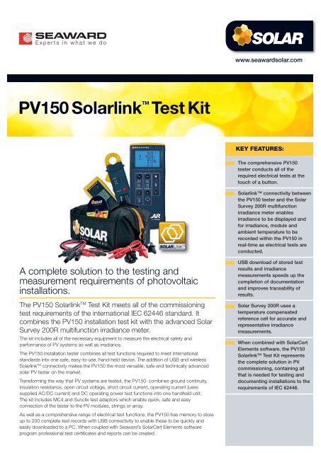 PV150 Solarlink Test Kit Datasheet International - Seaward Solar