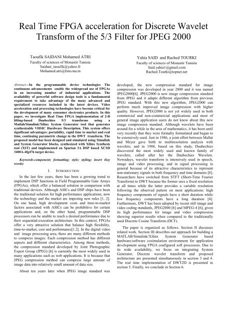Real Time FPGA acceleration for Discrete Wavelet Transform of