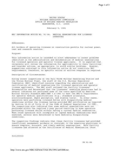 Medical Examination for Licensed Operators