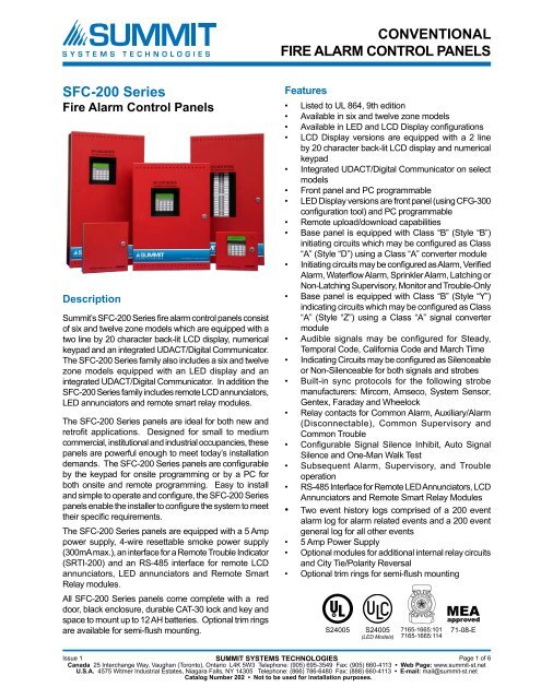SFC-200 Series CONVENTIONAL FIRE ALARM CONTROL PANELS