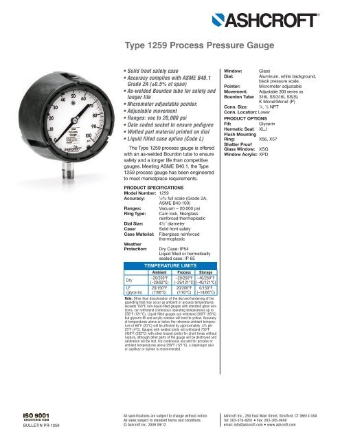 Type 1259 Process Pressure Gauge - Ashcroft