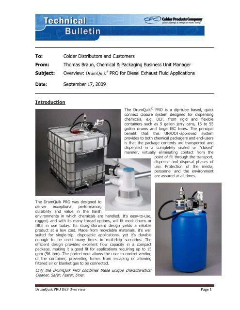 Drumquik PRO DEF Overview PDF - Colder Products Company