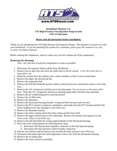 CP3 High Pressure Fuel Injection Pump System GM - ATS Diesel ...