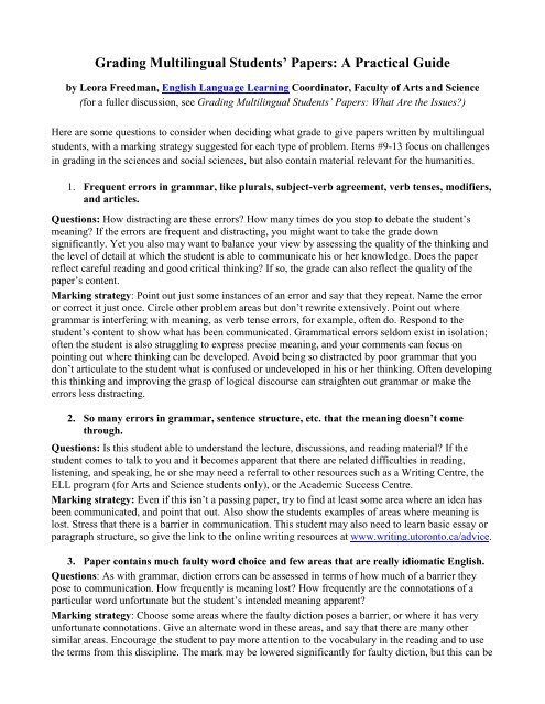 Grading Multilingual Students' Papers: A Practical Guide