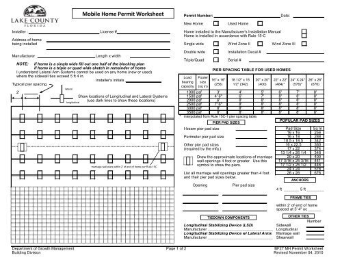 Mobile Home Permit Worksheet - Lake County
