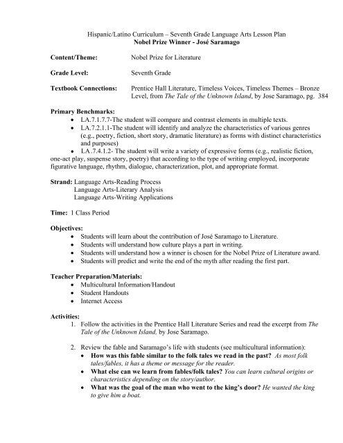 Second Grade Hispanic/Hispanic American Curriculum Lesson Plan