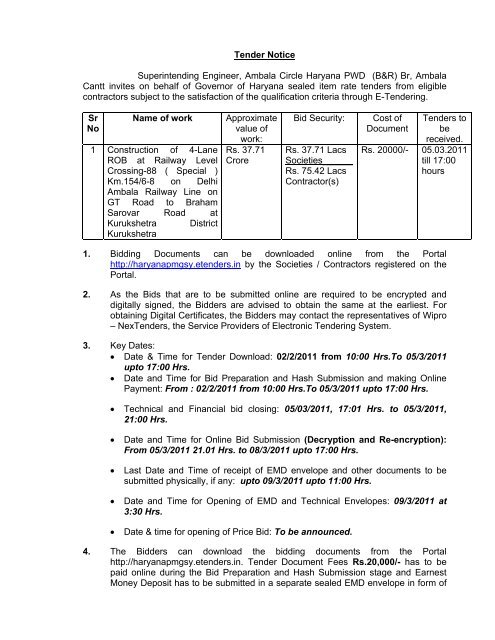 View Tender Document - Haryana PMGSY Tenders