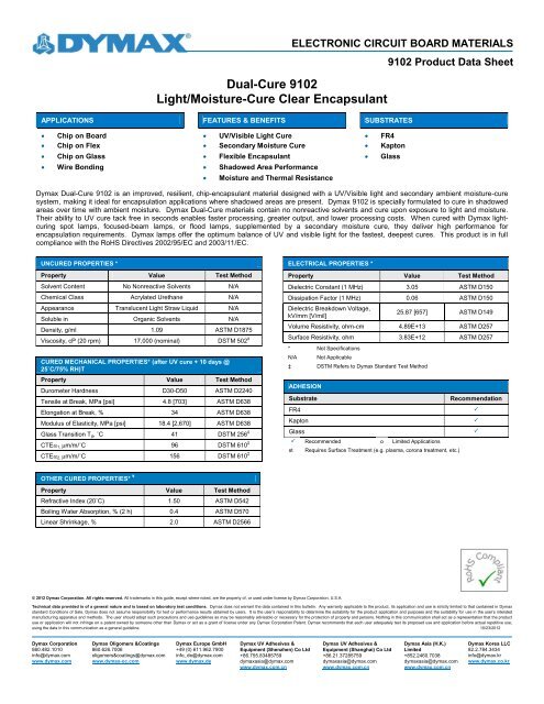 9102 Product Data Sheet - Dymax Corporation