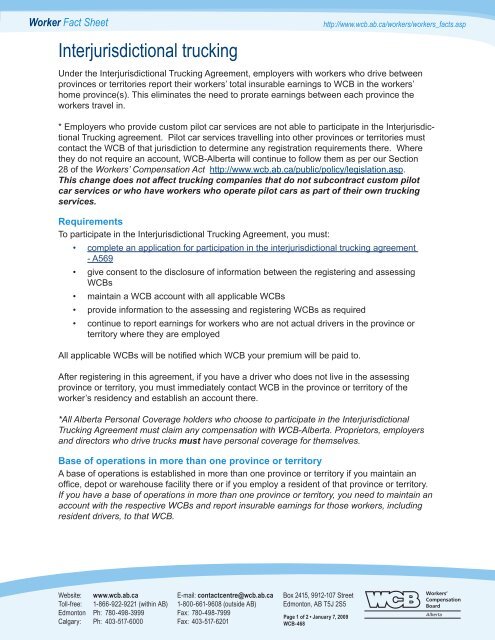 Interjurisdictional trucking fact sheet - Workers' Compensation Board