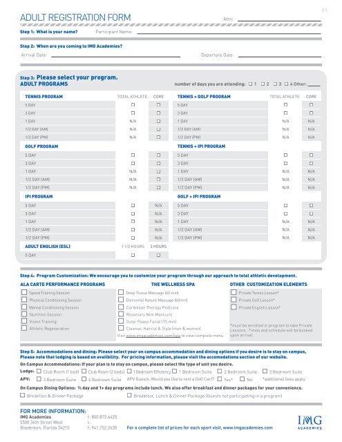 adult RegistRation FoRm - IMG Academy