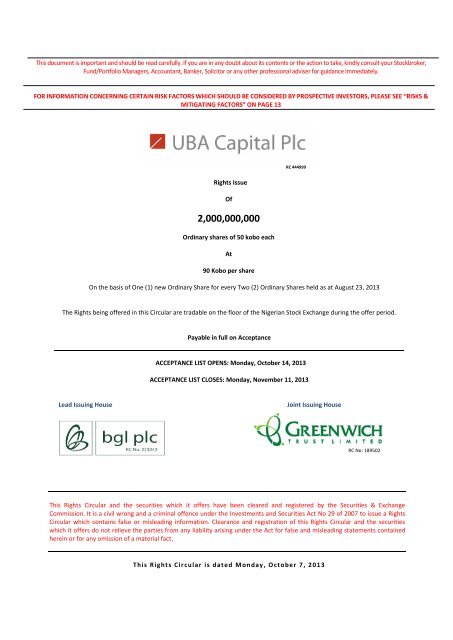 Rights Circular - UBA Capital