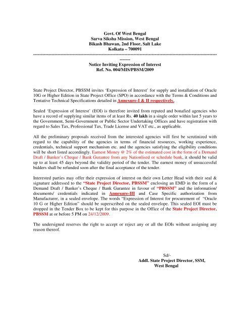 'Expression of Interest' (EOI) 'Expression of Interest' (EOI)