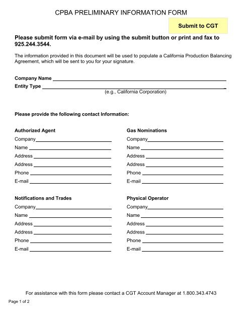 CPBA PRELIMINARY INFORMATION FORM